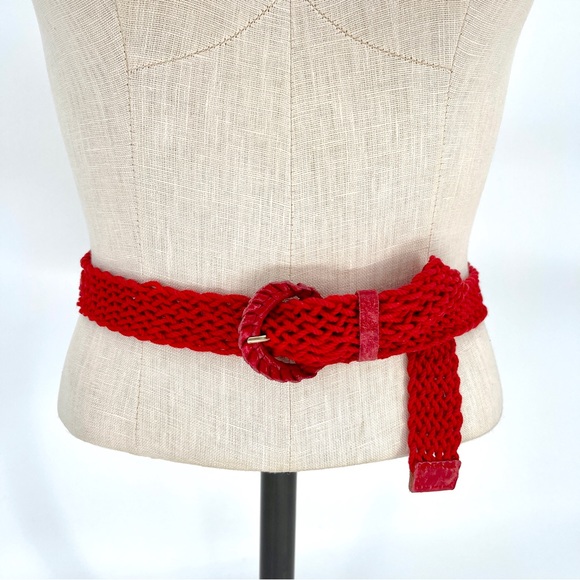 Vintage | Accessories | Vintage 9s Woven Braided Rope Belt Red ...